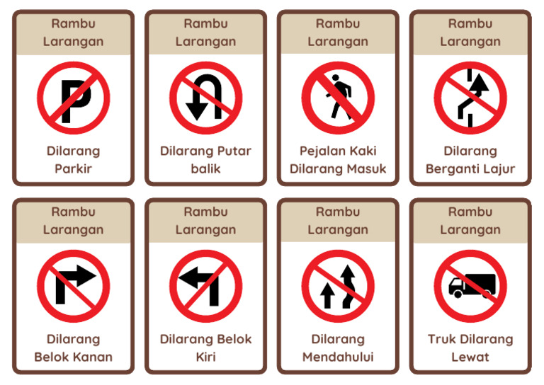 Kartu Pengingat Rambu Larangan Lalu Lintas Coklat Ilustratif | PDF