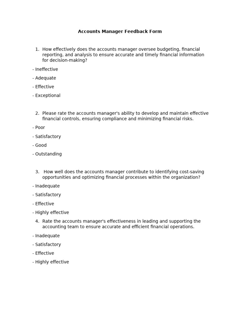 Feedback Form - Accounts Manager | PDF