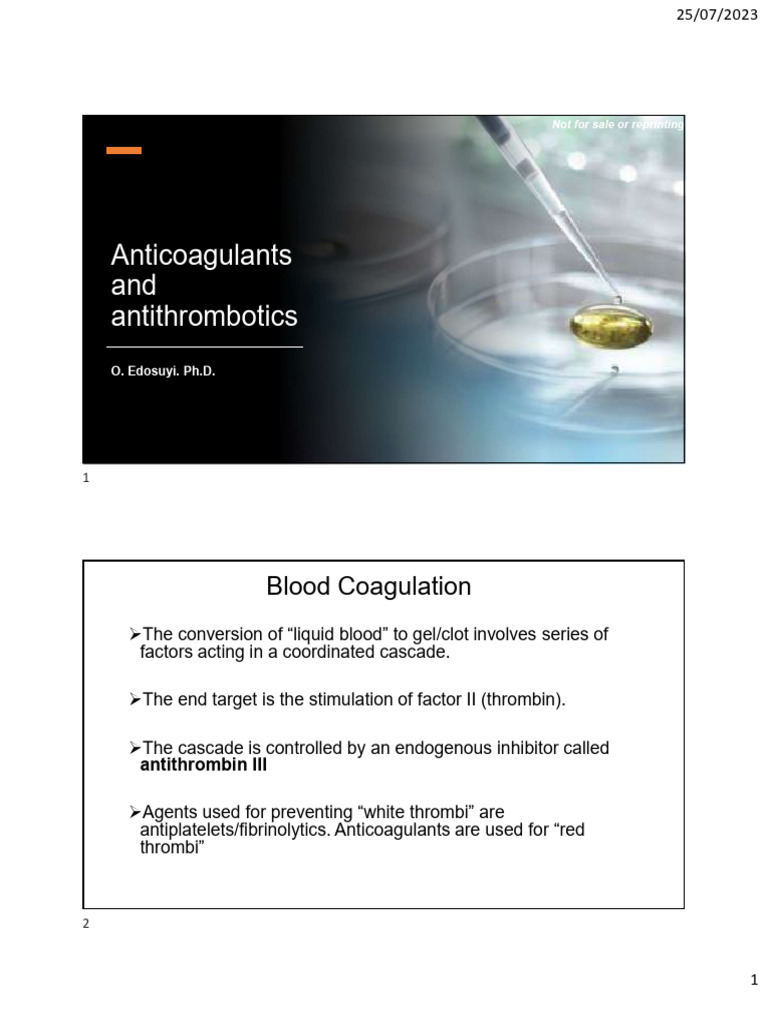 Anticoagulants & Antithrombotics | PDF | Coagulation | Thrombus