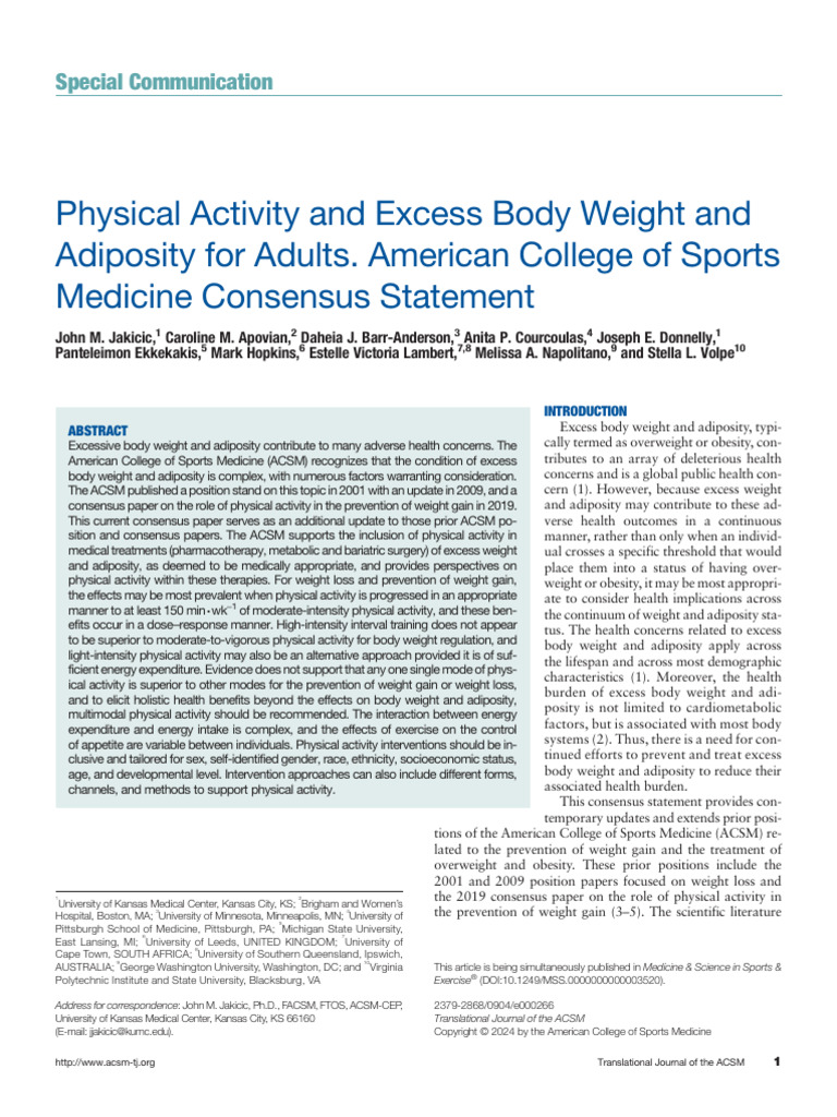 Physical Activity and Excess Body Weight And.1 | PDF | Bariatric ...
