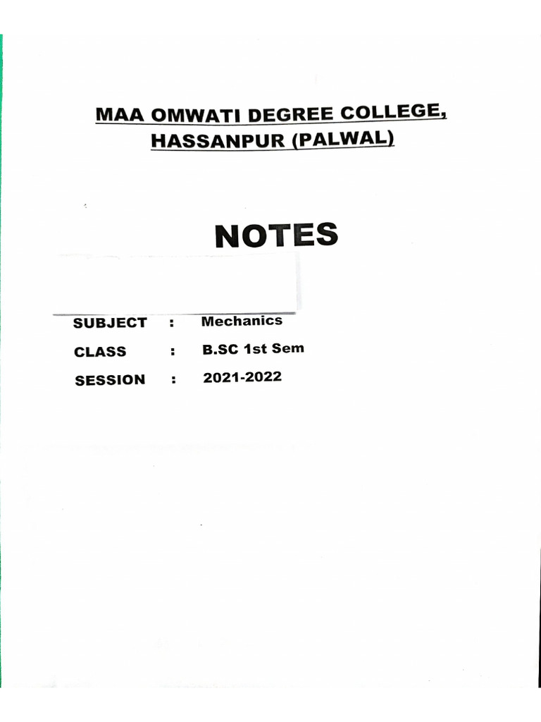 BSC 1st Sem Mechanics Physics | PDF