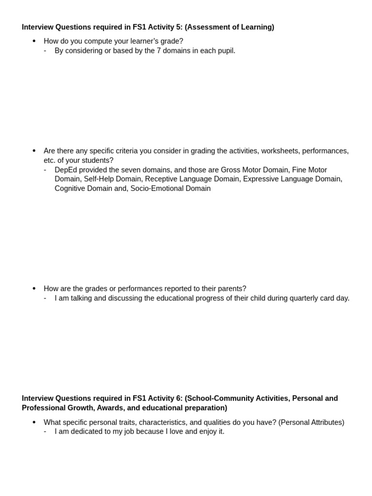 Interview Questions in FS1 and FS2 | PDF
