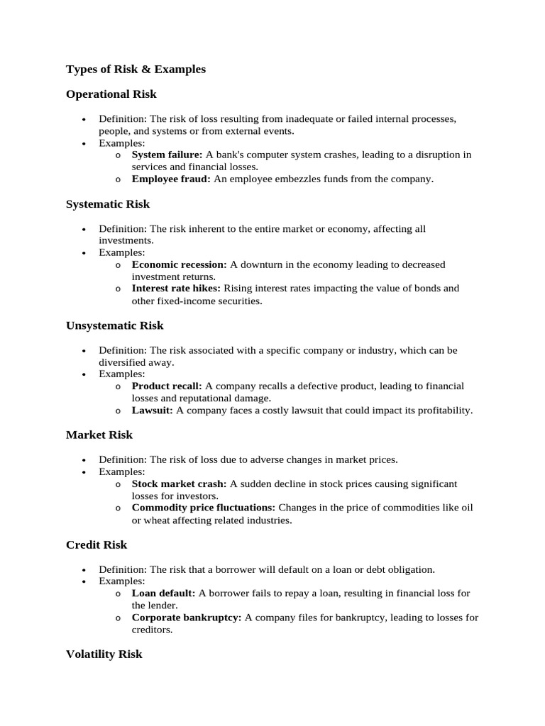 Types of Risk & Example Homework | PDF