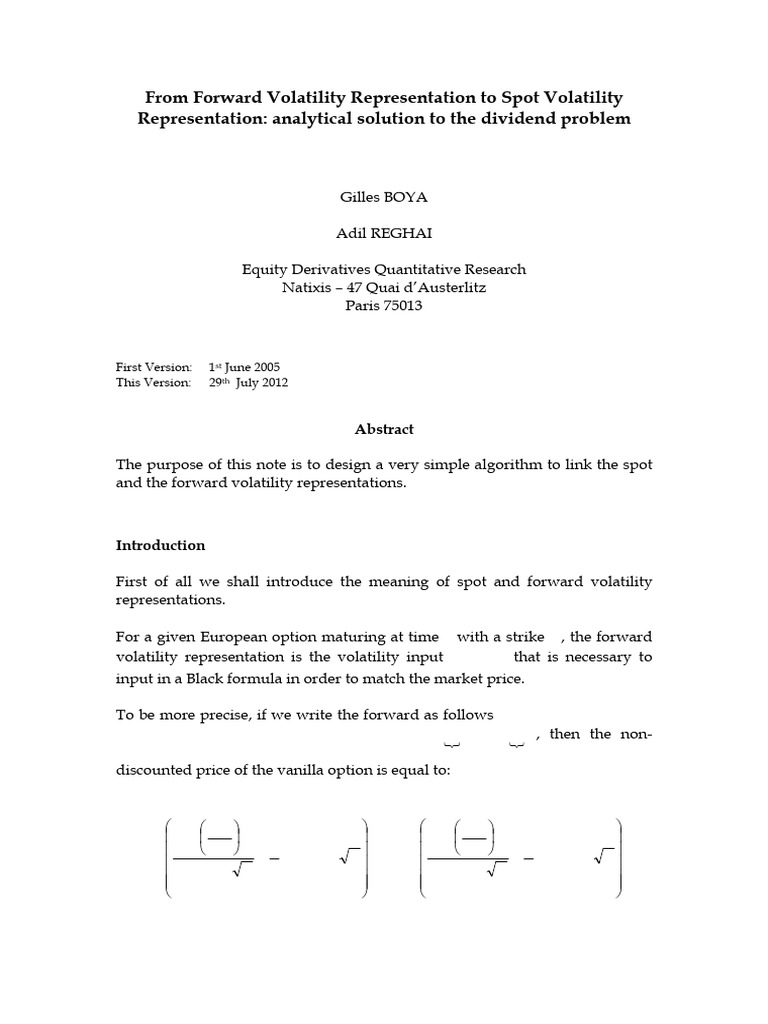 Reghai - From Spot Volatility To Forward Volatility - 2012 | PDF ...