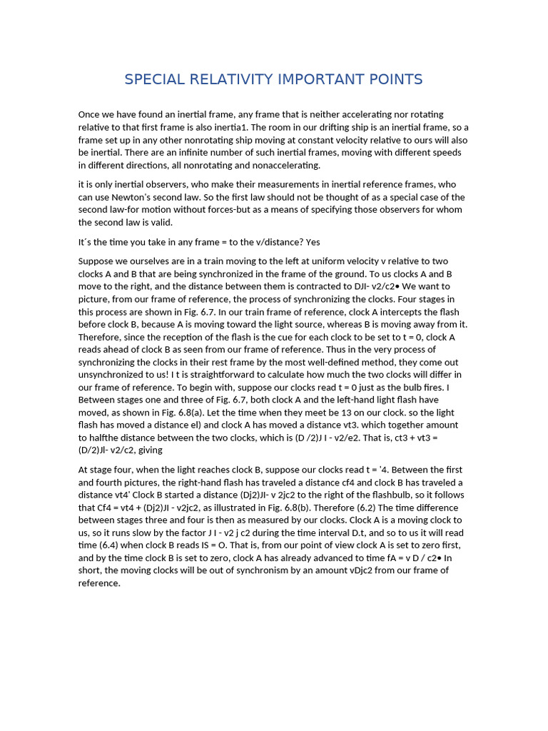 Special Relativity Important Points | PDF