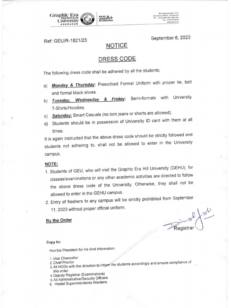 Regarding Dress Code 2023 | PDF