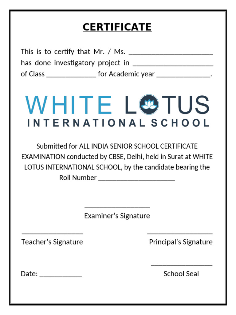 CERTIFICATE - For Project File | PDF