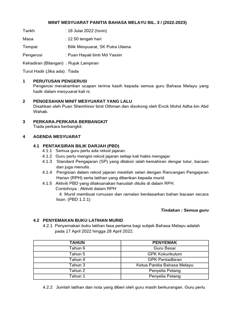 Minit Mesyuarat Ketiga 2022-2023 | PDF