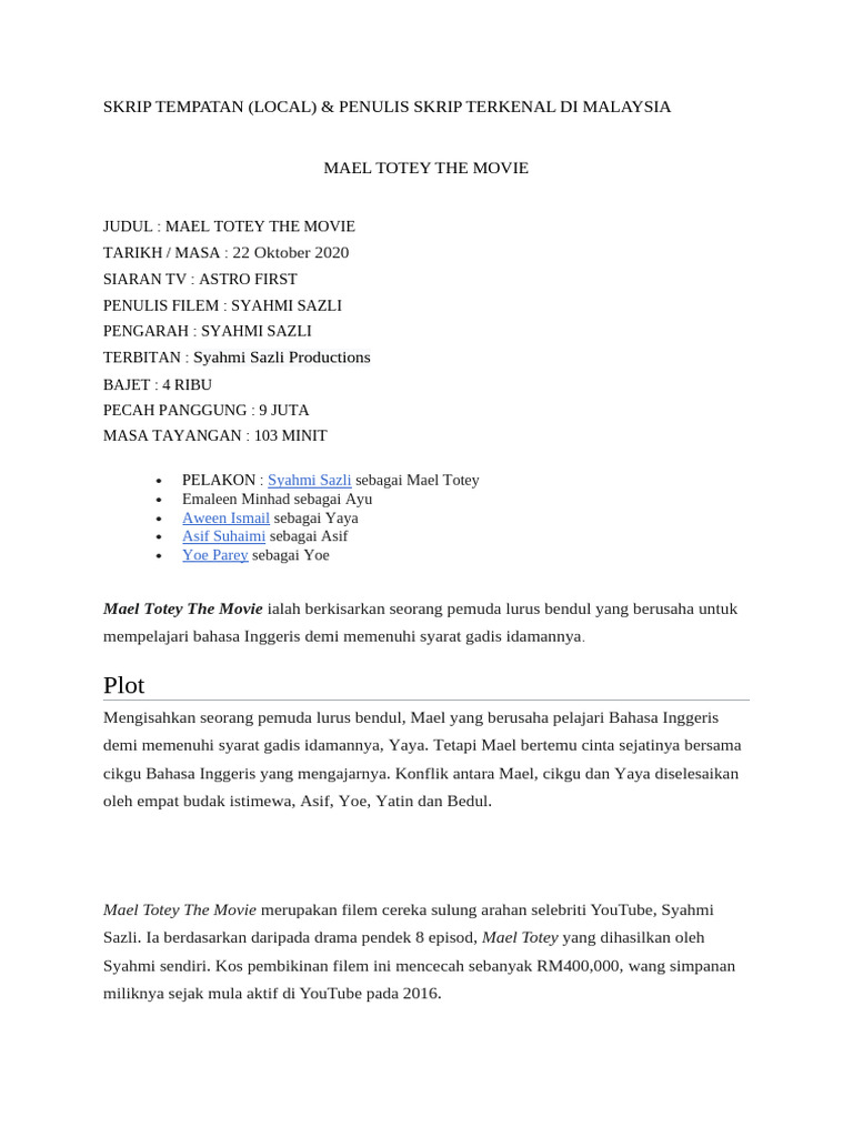 Penulis Skrip Terkenal Malaysia | PDF