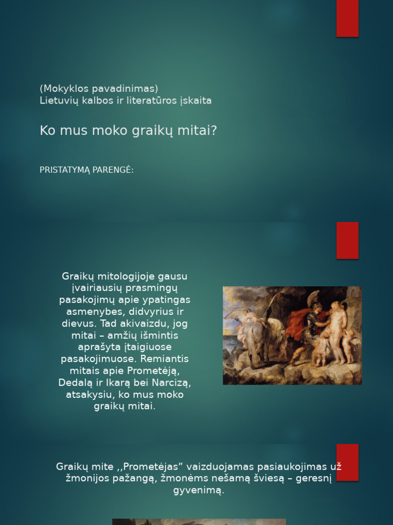 Prezentacija Kalbejimui: Ko Moko Graiku Mitai | PDF