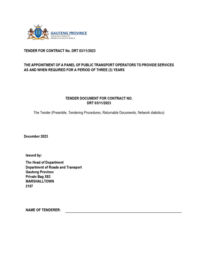 DRT 03/11/2023 Tender for Operators | PDF | Partnership