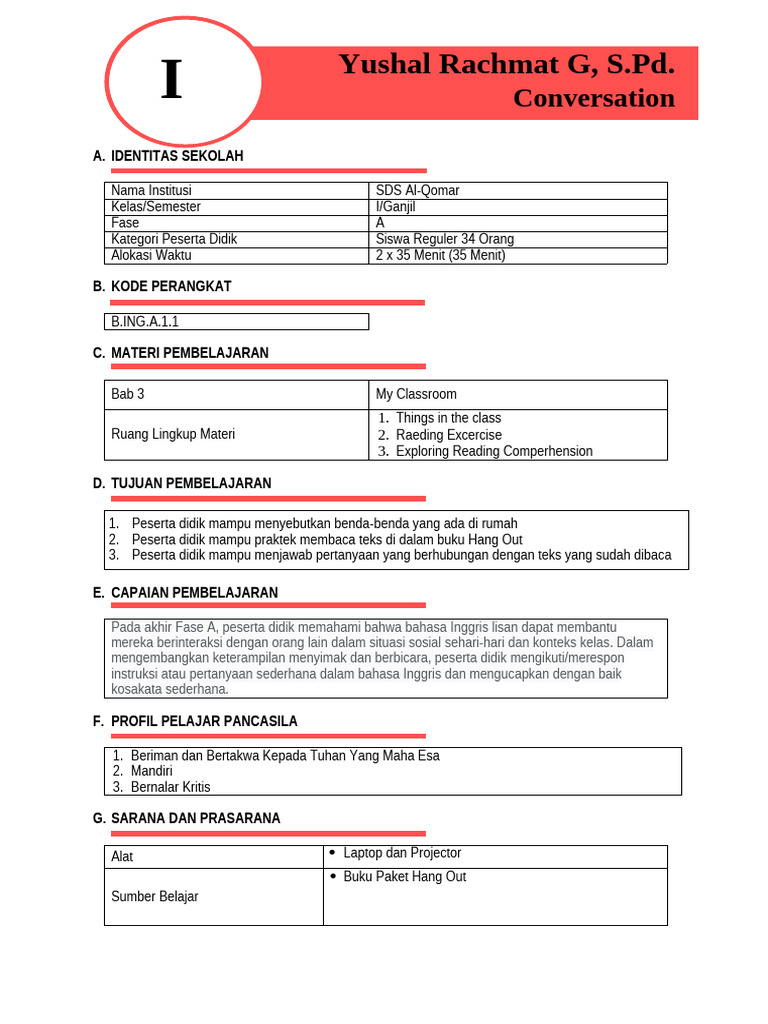 Modul Ajar Dan RPP Conversation Kelas 1-6 | PDF