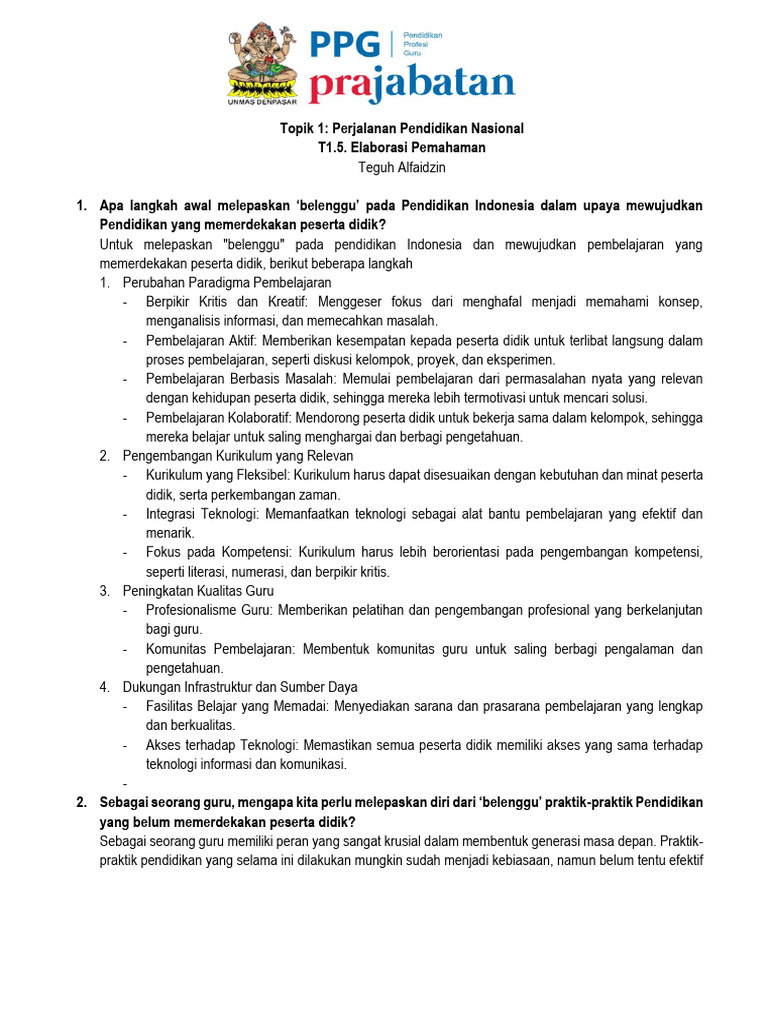 7.) T1.5. Elaborasi Pemahaman - Teguh Alfaidzin - Filosofi Pendidikan Indonesia | PDF