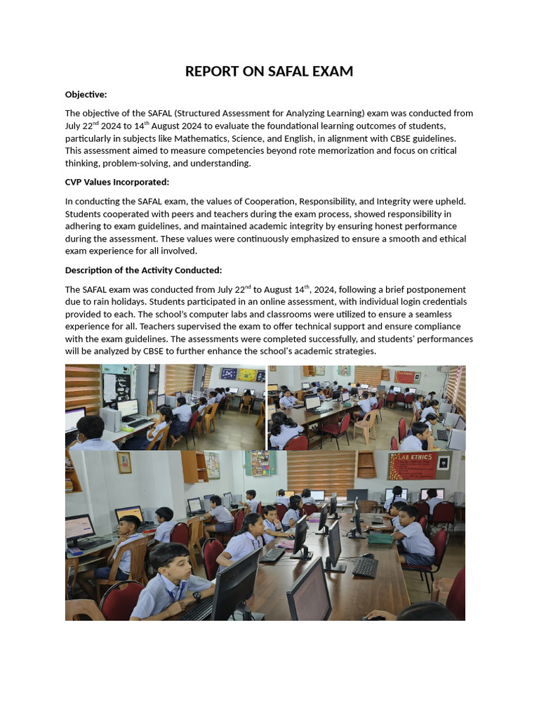 Report On SAFAL Exam 2024-25 | PDF