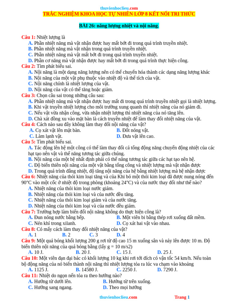 Trac Nghiem KHTN 8 KNTT Bai 26 Hay | PDF