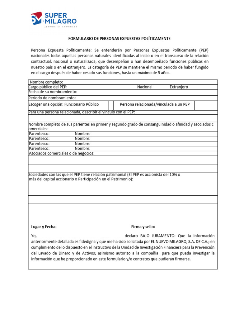 Formulario PEP | PDF