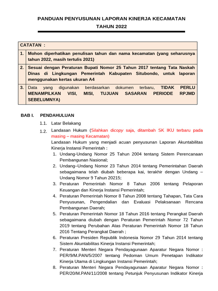 Panduan Penyusunan Lkip Kecamatan 2022 | PDF