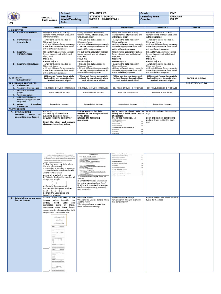 Q1 W1 DLL ENGLISH 5 | PDF