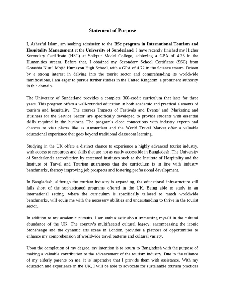 Sop - Ashraful | PDF