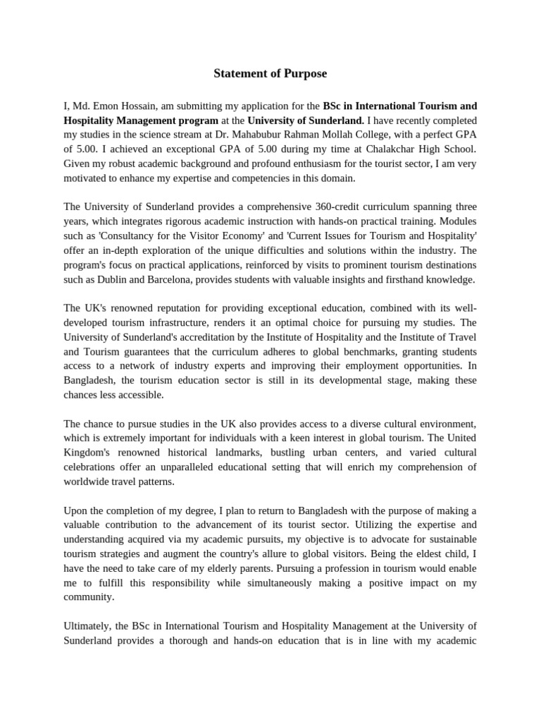 SOP - Md. Emon Hossain | PDF