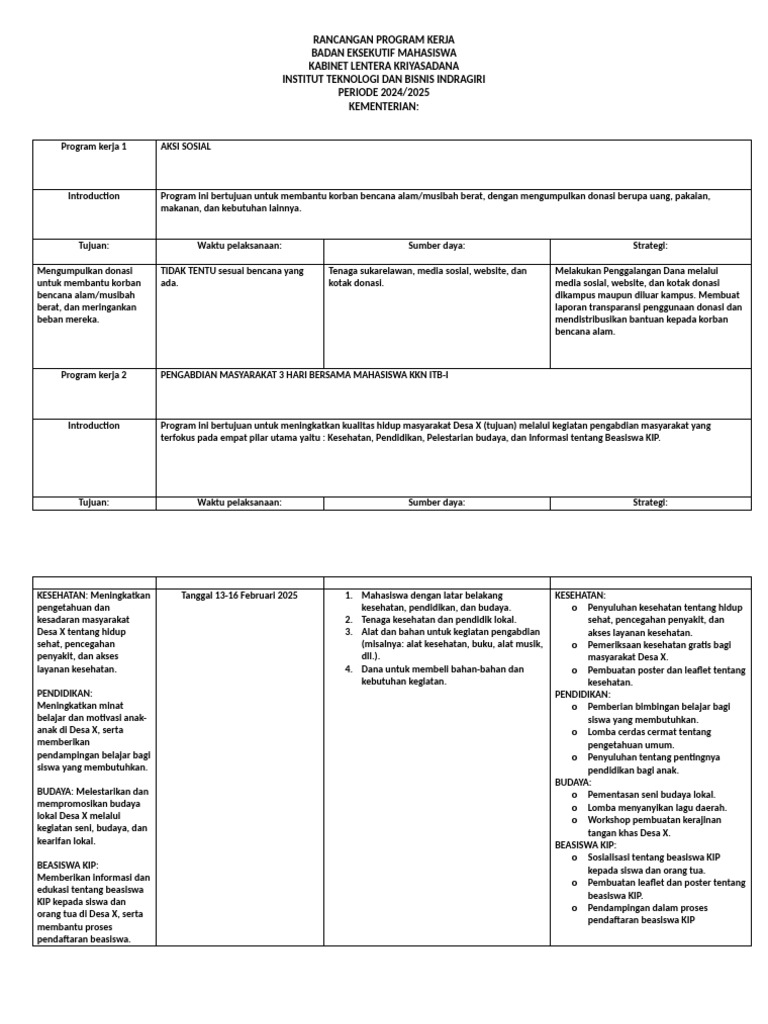Revisi Proker KEMENSOSMAS BEM 2024-2025 | PDF