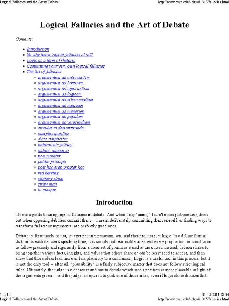 Logical Fallacies and The Art of Debate | PDF | Fallacy | Argument
