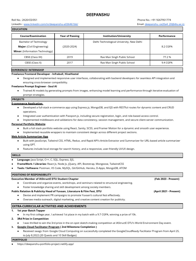 Deepanshu: Deepanshu - Ce20a4 - 20@dtu - Ac.in | PDF