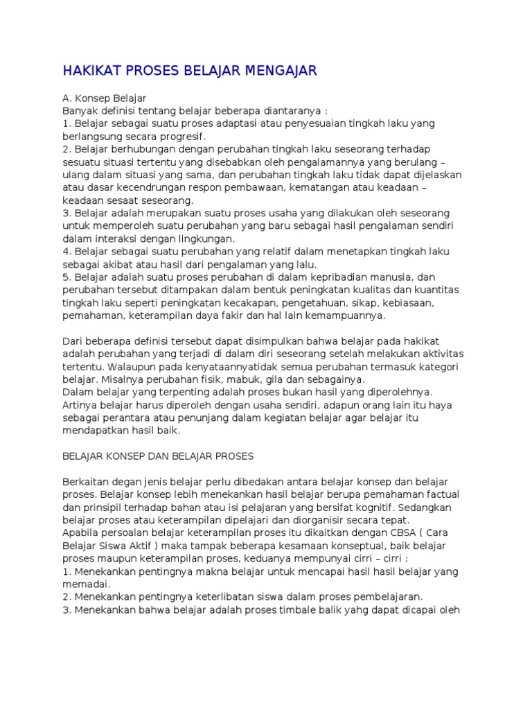 Hakikat Proses Belajar Mengajar | PDF