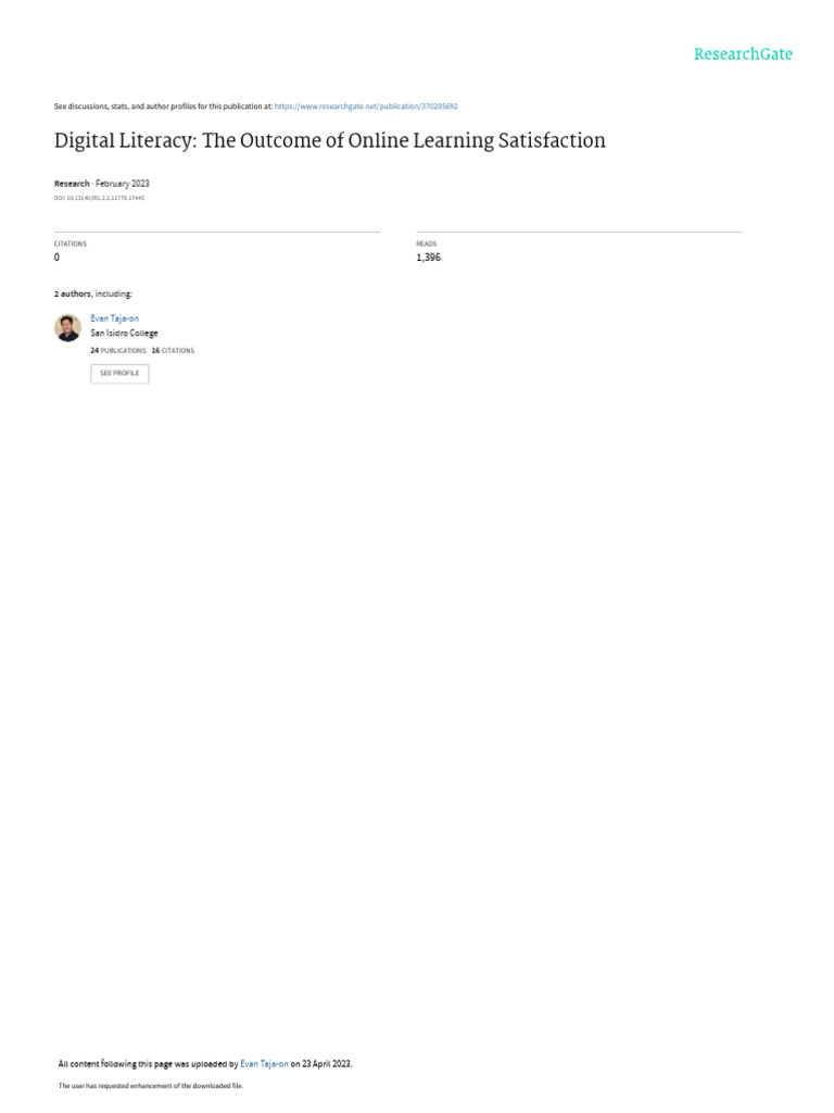 Digital Literacy: The Outcome of Online Learning Satisfaction | PDF ...