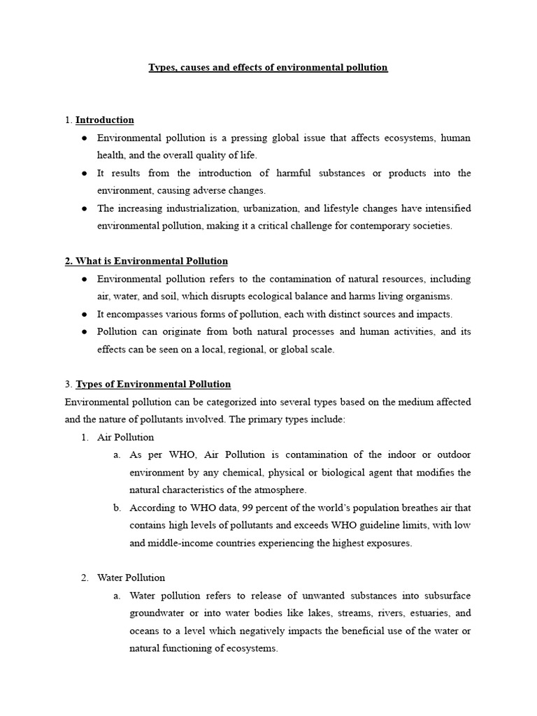 Types, Causes and Effects of Environmental Pollution | PDF