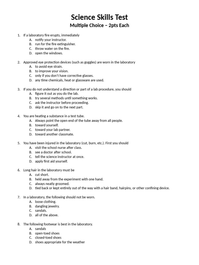 Science Skills Test_Spring 2023 | PDF