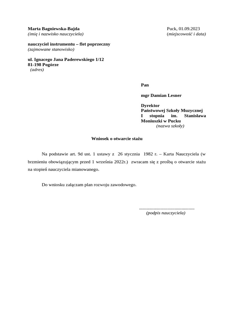 Wzor Wniosku o Otwarcie Stazu | PDF