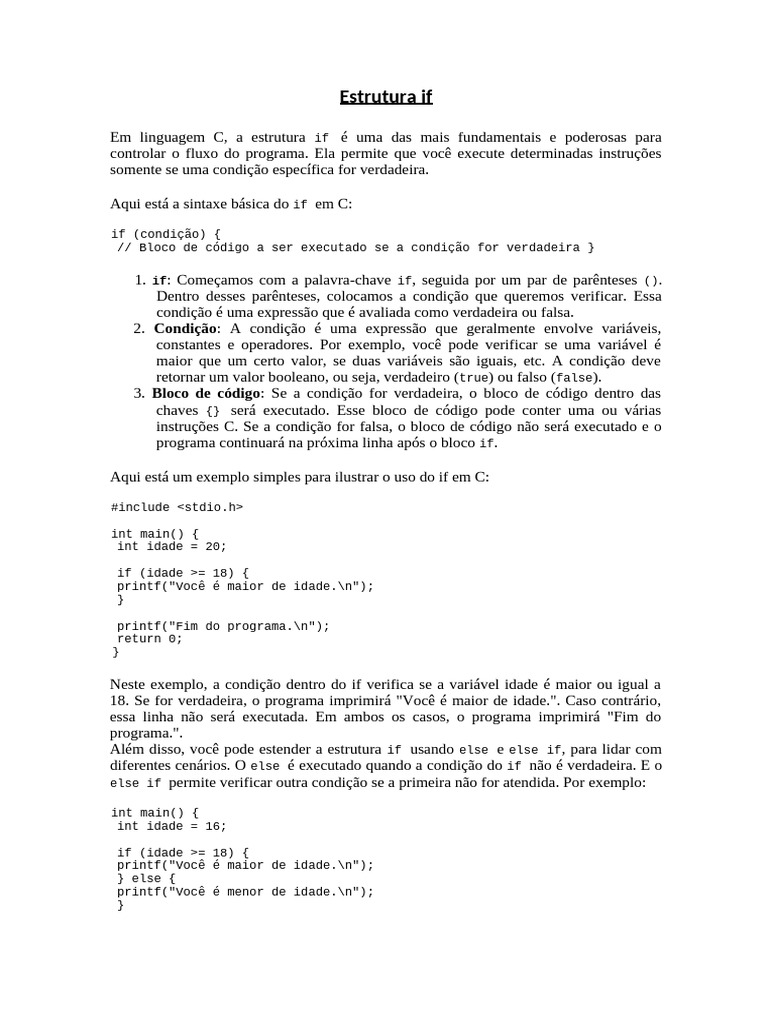 Estrutura If-Else - If - ALUNO | PDF