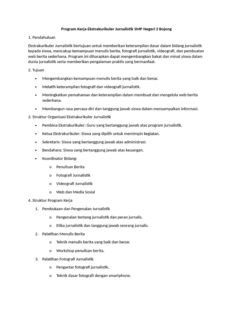 Program Kerja Ekstrakurikuler Jurnalistik | PDF