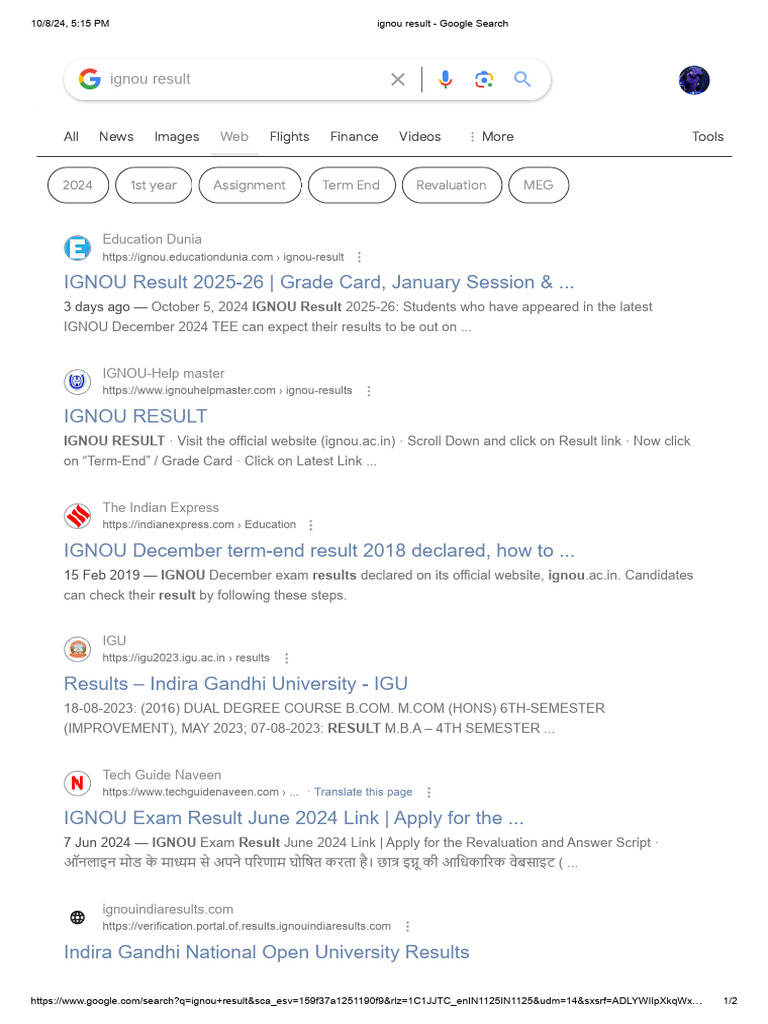 Ignou Result: Education Dunia | PDF