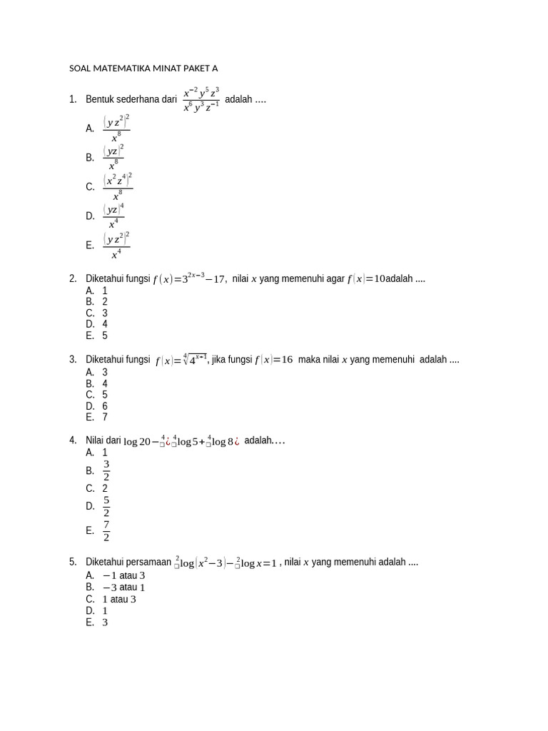 Soal LUS Matematika Minat Paket A | PDF