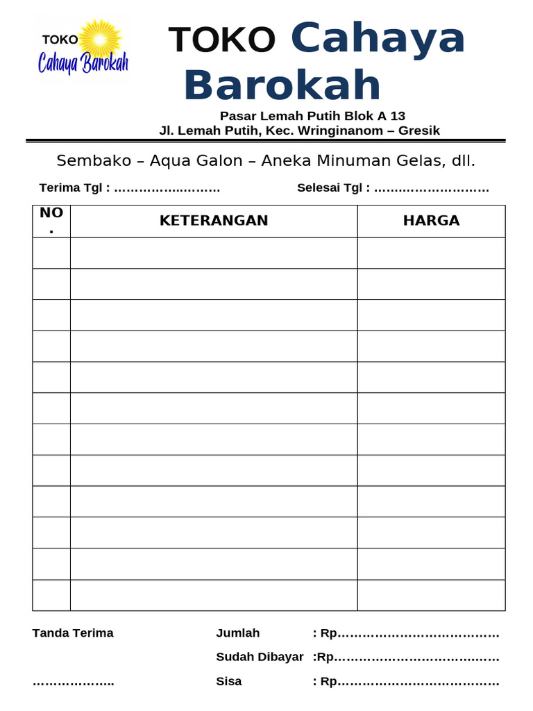 NOTA TOKO SEMBAKO | PDF