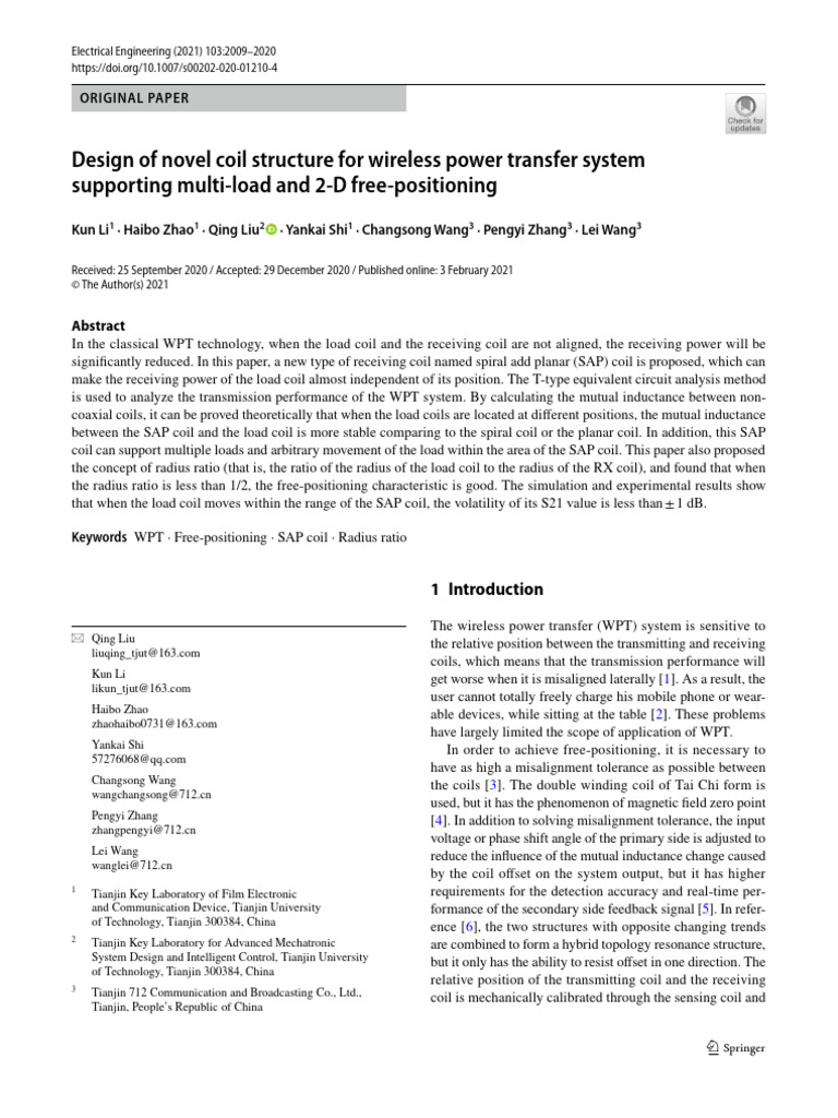 Design of novel coil structure for wireless power transfer system supporting multi‑load and 2‑D ...