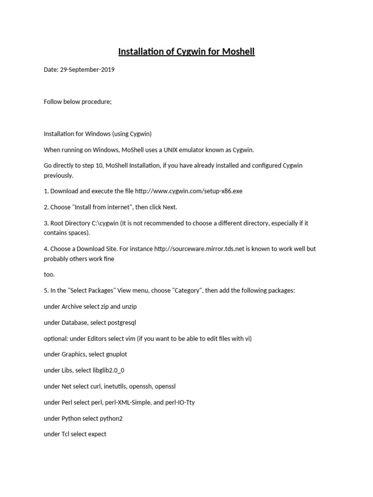 Installation of Cygwin For Moshell | PDF | Zip (File Format) | Computers