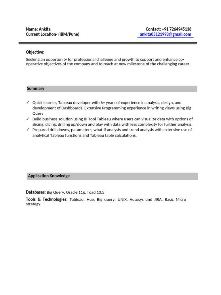Ankita Tableau Resume | PDF