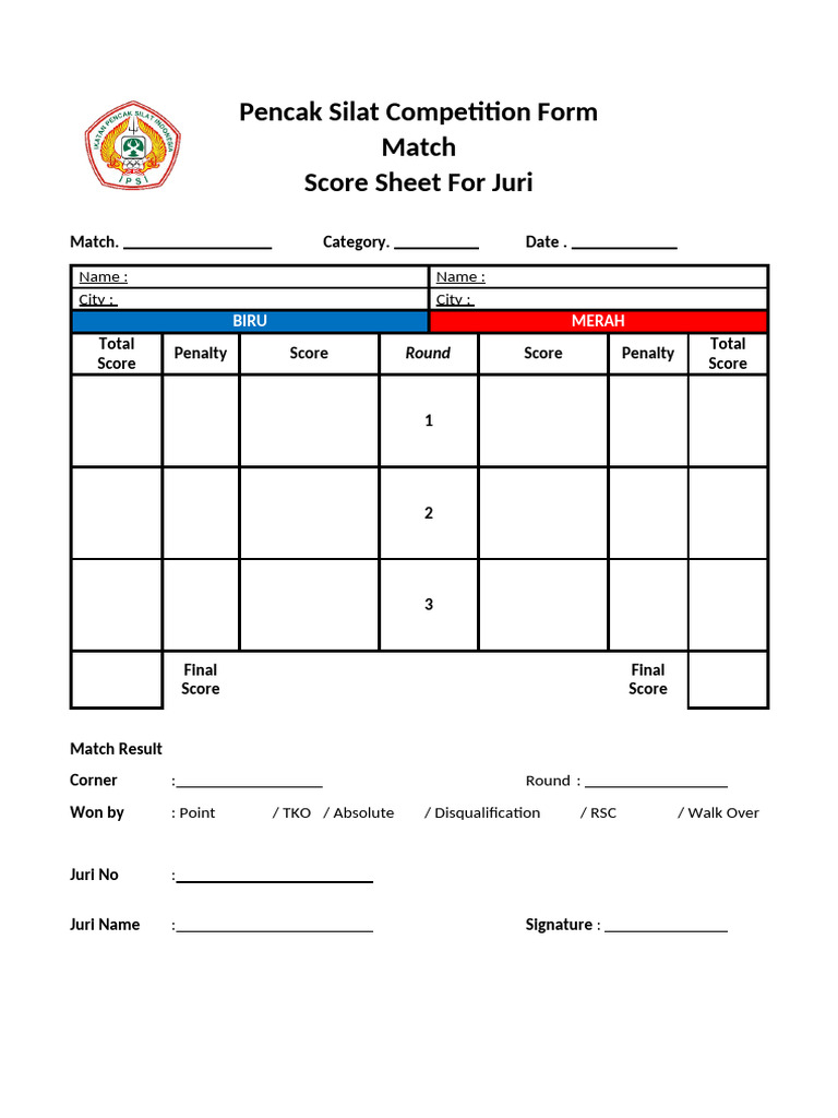 Pencak Silat Competition Form | PDF