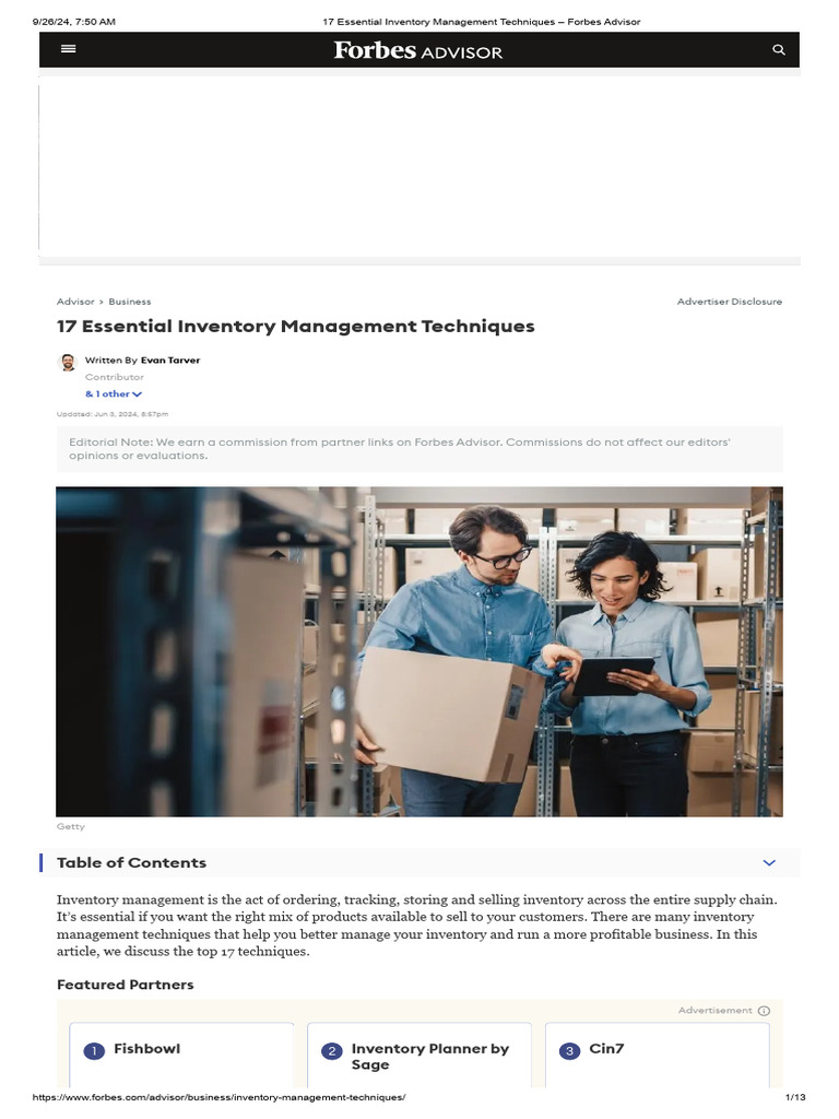 17 Essential Inventory Management Techniques - Forbes Advisor | PDF