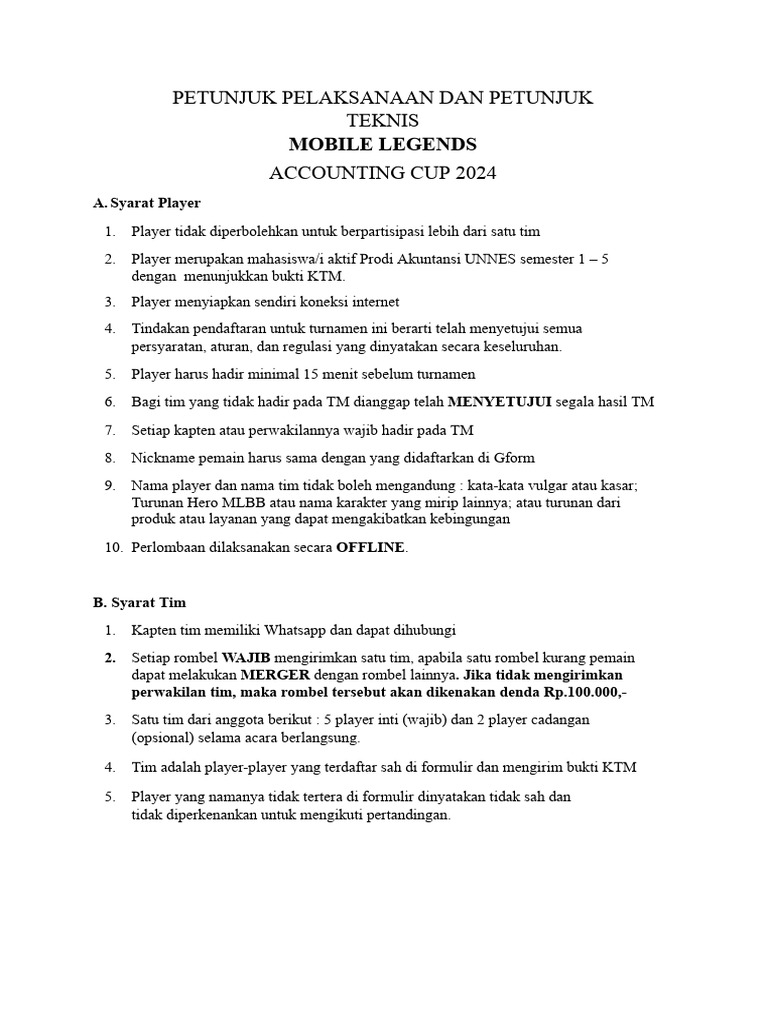 Juklak Juknis ML Acc Cup 2024.docx-1 | PDF