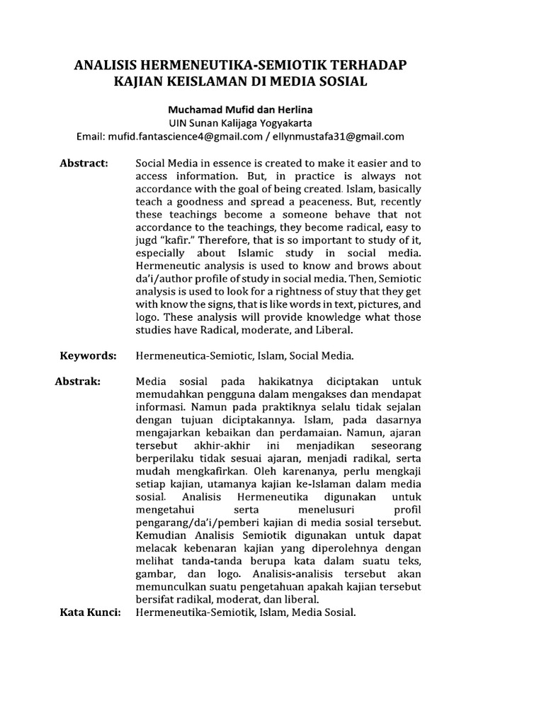 Analisis Hermeneutika-Semiotik Terhadap Kajian Keislaman Di Media Sosial | PDF | Science ...