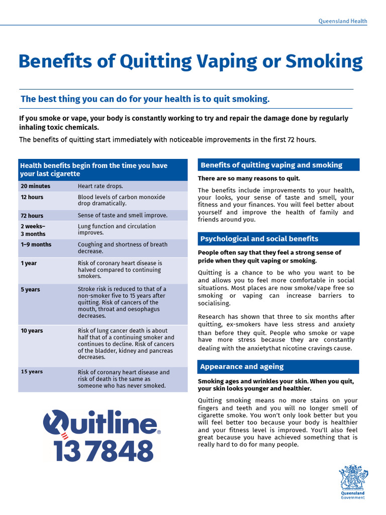 Fact Sheet Benefits of Quitting Vaping or Smoking | PDF