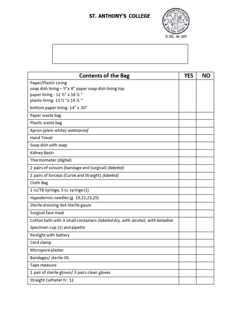 CHN Bag Contents AY 24 25 | PDF