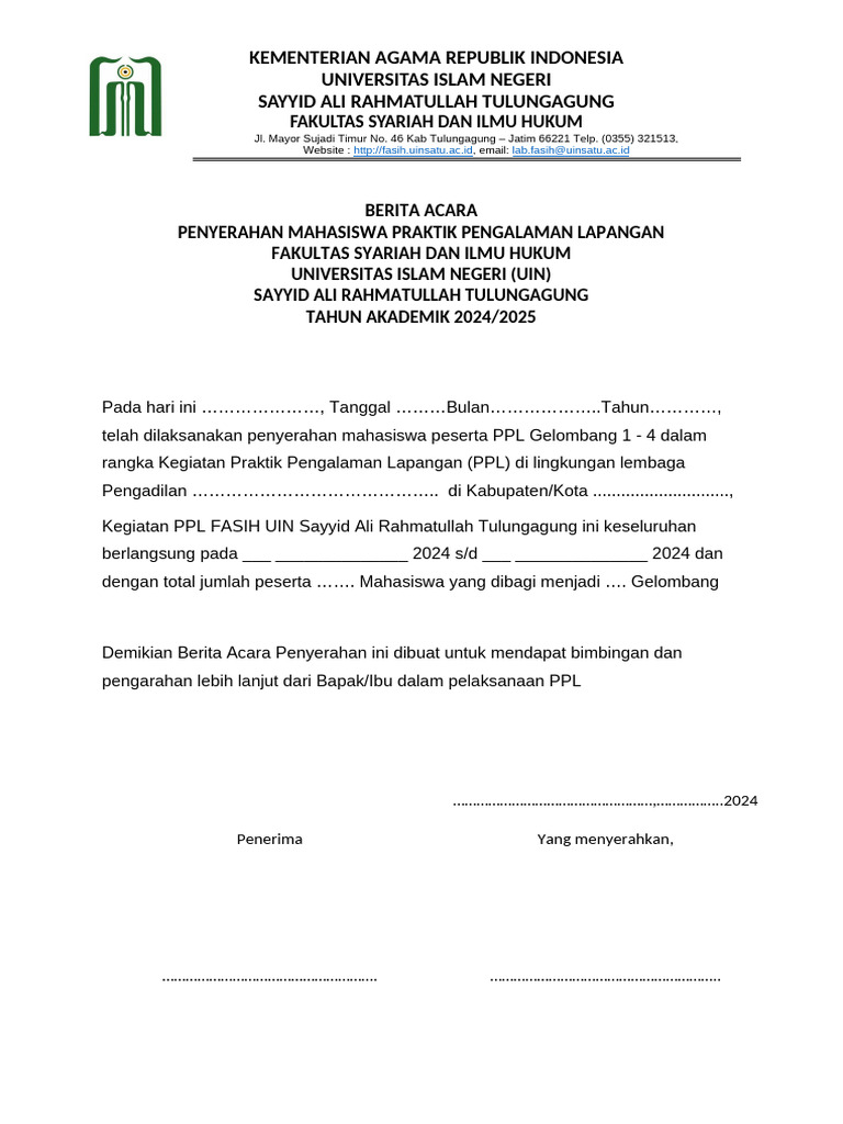 Berita Acara Penyerahan PPL 2 | PDF