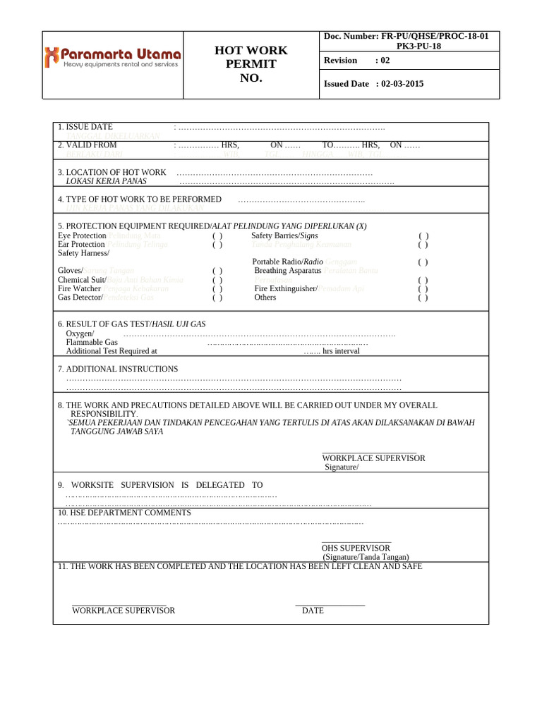 FR-18-01 HOT WORK PERMIT-Rev.2 | PDF