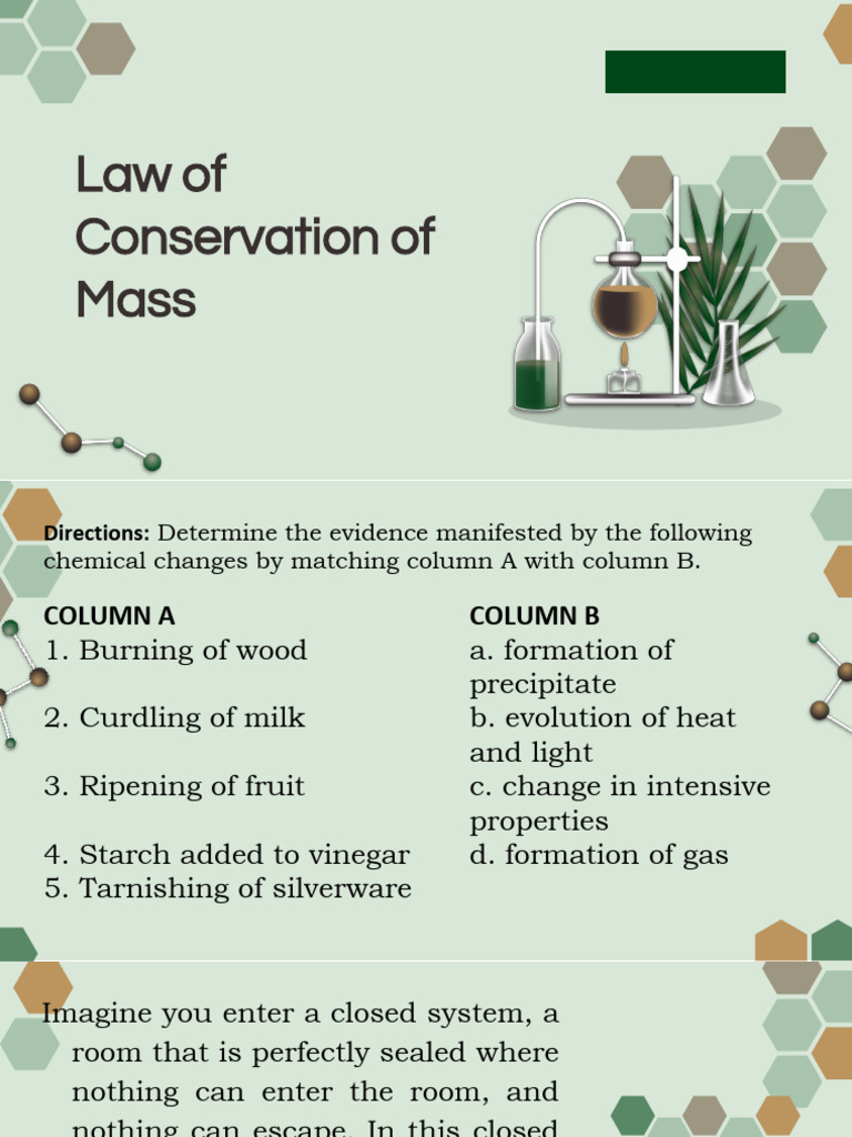 Law of Conservation of Mass and Balancing Equations | PDF | Molecules ...