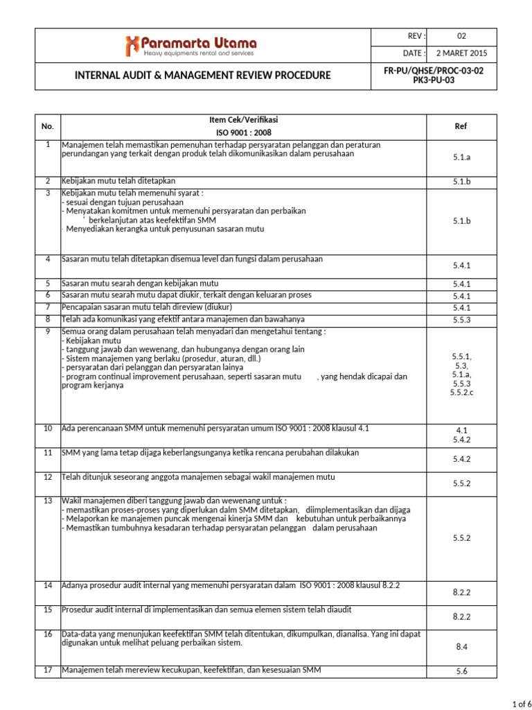 FR 03 02 Quality Audit Checklist Rev.2 | PDF